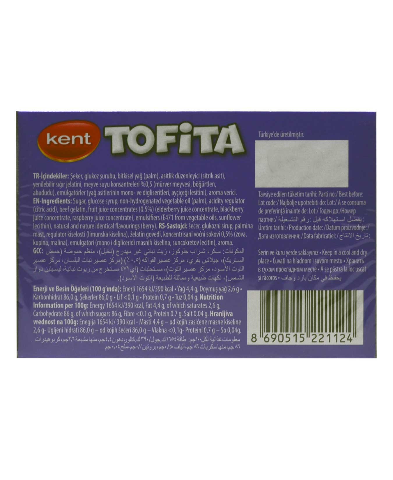 Kent Tofita Böğürtlen Aromalı Meyve Sulu Toffe Şeker 20'lü Paket