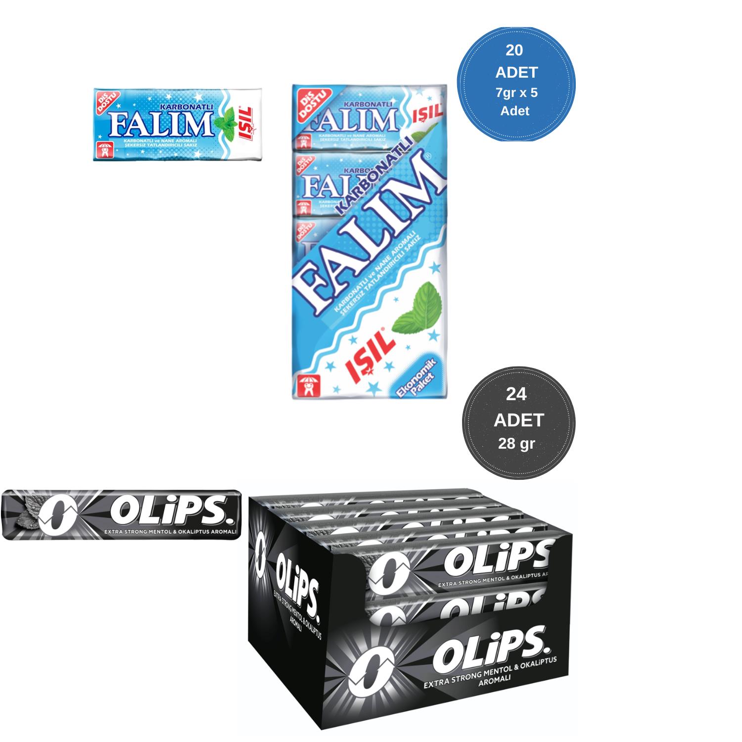Falım (7gr x 5) x 20 - Olips (28gr x 24) Avantajlı Işıl Nane Sakız ve ...