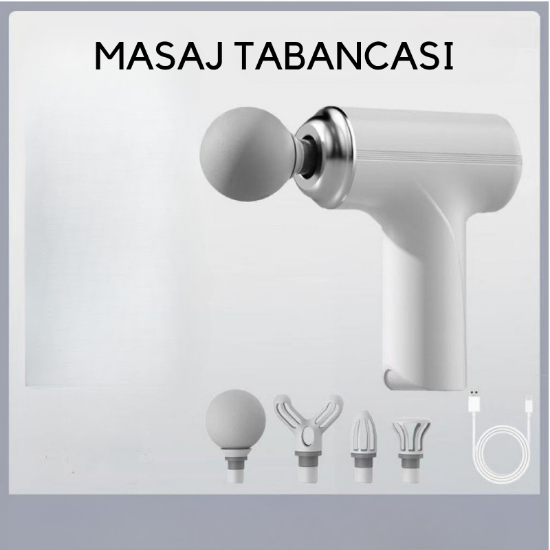Masaj Tabancası Sporcu Masaj Aleti 6mm 4 Farklı Başlık Şarjlı Profesyonel Masaj Aleti TP-1028 Beyaz